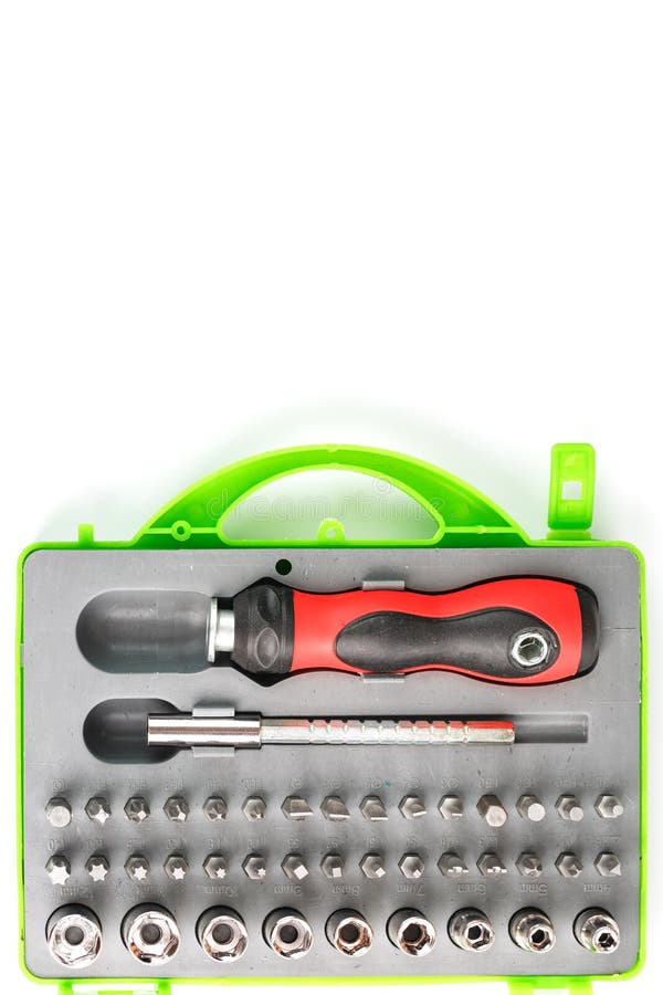 Tool Box with Attachments and Bits of Different Shapes and Sizes ...