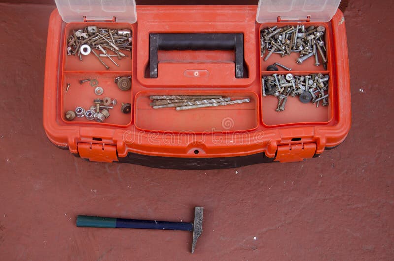 Tool Box with Different Types of Screws and Nails Stock Image - Image ...