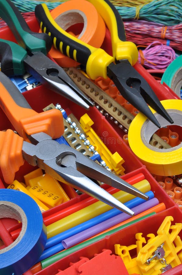 Tool Box with Electrical Tools and Components Stock Image - Image of ...