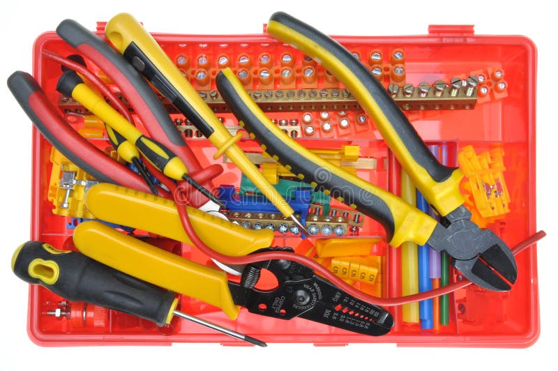 Tool Box with Electrical Tools and Components Stock Photo - Image of ...