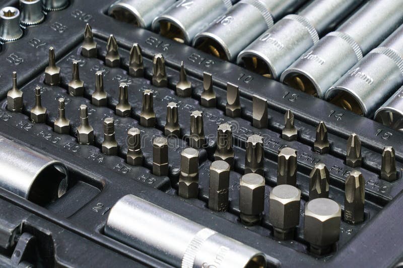 Tool Box, Tool Kit Closeup with Set of Hex, Torx and Screwdriver Bits ...