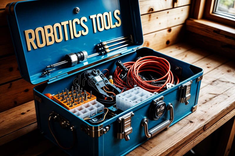 Tool Box Labeled with Word Text "Robotic Tools" Containing Various ...