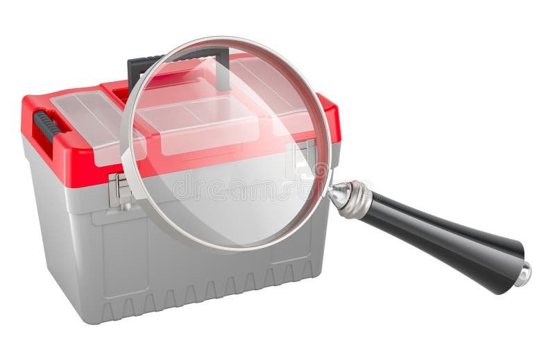 Tool Box with Magnifying Glass. 3D Rendering Stock Illustration ...