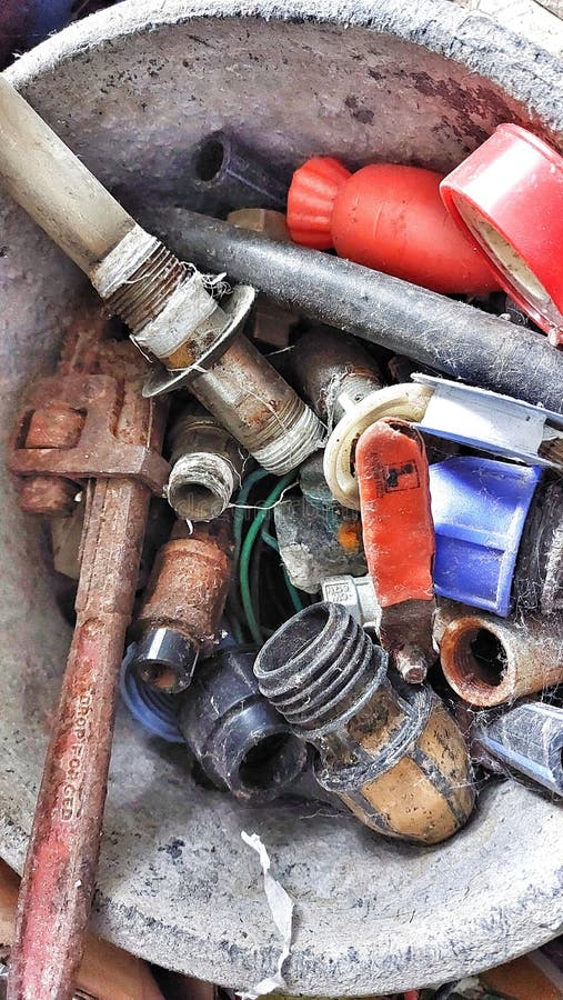 Set of Plumbing Items on Color Background Stock Photo - Image of text ...