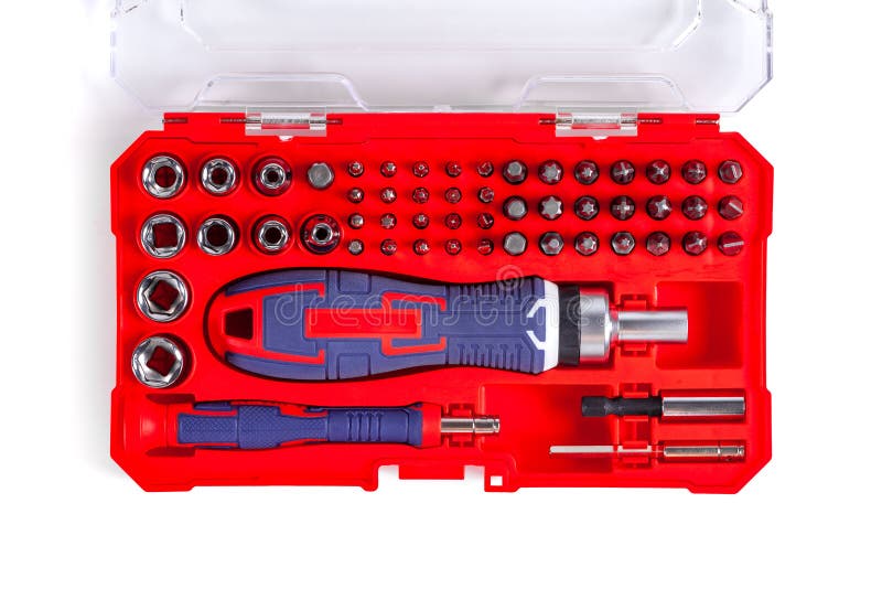 Tool Box of Screwdriver Set Isolated on White Background Stock Photo ...