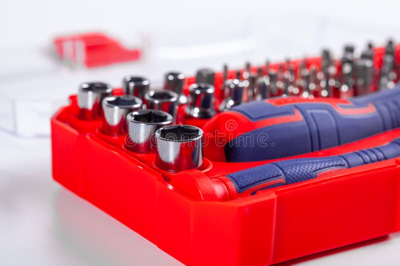 Tool Box of Screwdriver Set Isolated on White Background Stock Photo ...