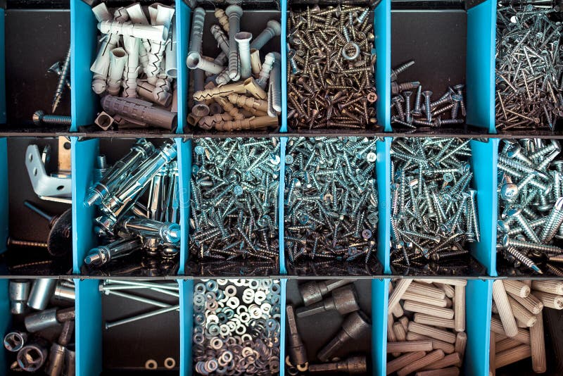 Tool Box with Separation of Screws with Blue Spacers Stock Image ...