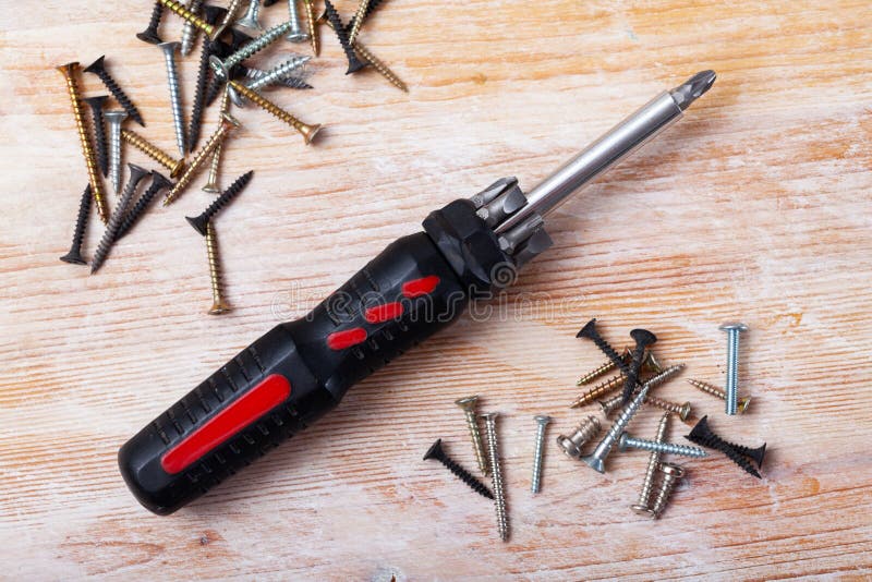 Tool Box and Set of Screws and Screwdriver Stock Photo - Image of ...