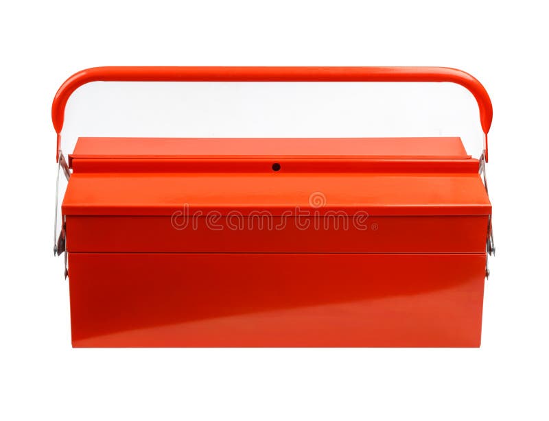 Red Metal Tool Box with Tools on White Background. Stock Photo - Image ...
