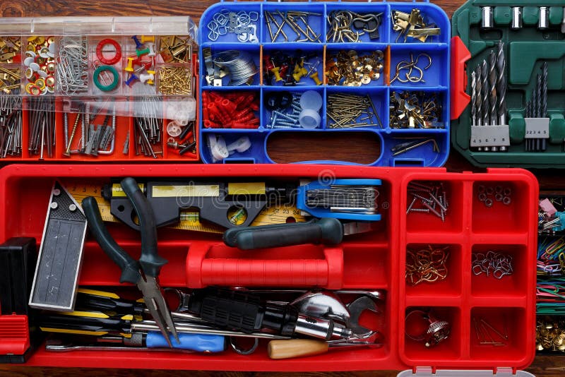 Tool Boxes Set Containing Different Equipment Stock Photo - Image of ...