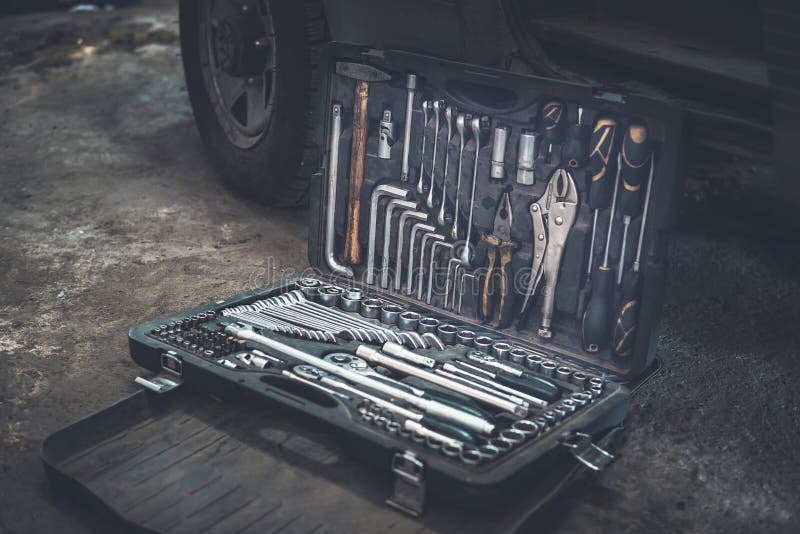 Tool Cabinet with Open Case at Service Station, Shallow Dof. Tool Box ...