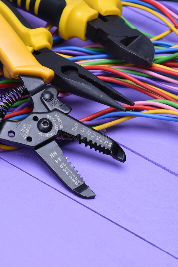 Tool and Cable for Electrical Installation on Wooden Board Stock Image ...