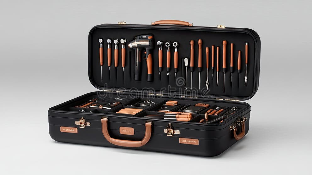 Tool Case Displays Electric Drill, Screwdriver Components, and Various ...