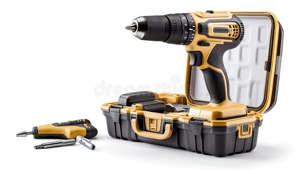Tool Case Displays Electric Drill, Screwdriver Components, and Various ...