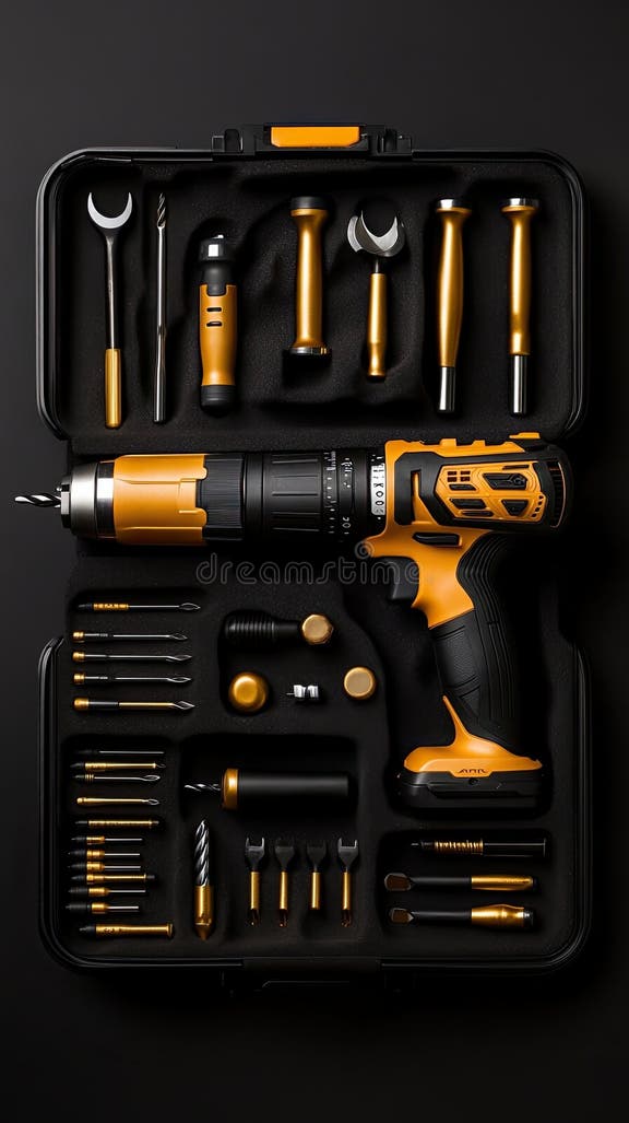 Tool Case Displays Electric Drill, Screwdriver Components, and Various ...