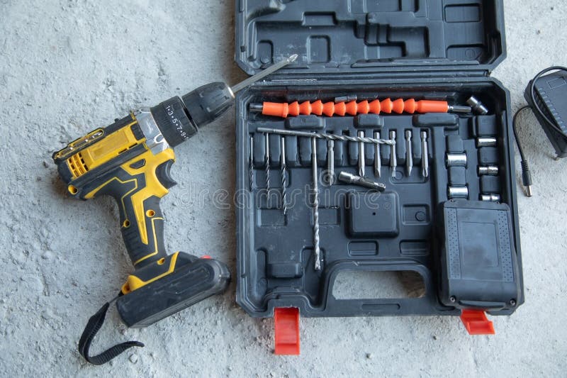 Tool Case Electric Drill. Screwdriver Components Stock Image - Image of ...