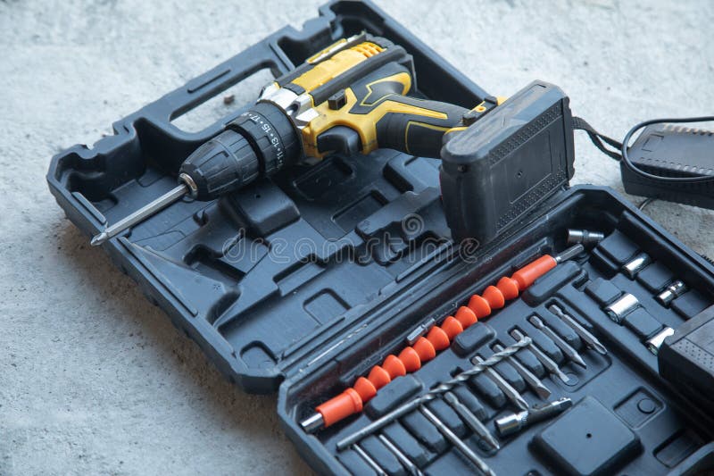 Tool Case Electric Drill. Screwdriver Components Stock Image - Image of ...