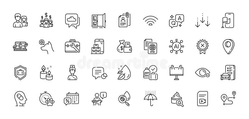 Tool Case, Statistic and Car Registration Line Icons Pack. for Web App ...