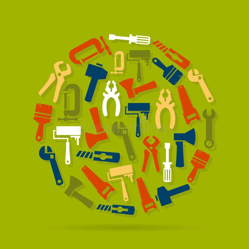 Tool circle icon set stock vector. Illustration of paint - 11836805