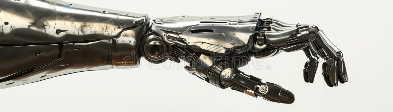 Tool Clasped in Cybernetic Hand Studio Lighting Focused Against White a ...