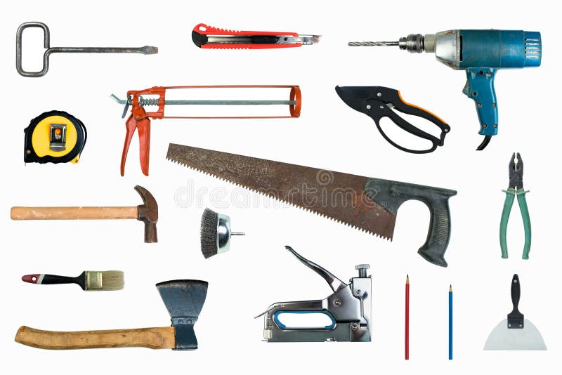 Many Tools Isolated on White Background. Top View. Stock Photo - Image ...