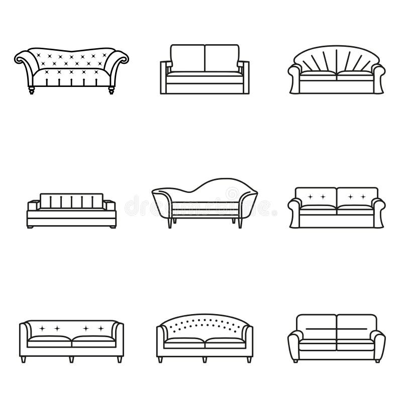 Sofa Icon Line Set. Modern, Vintage and Retro Sofa Collection ...