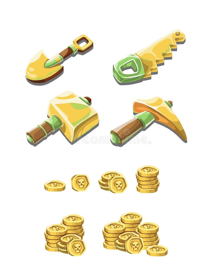 Spade, Watch, Hammer, Pickaxe, Saw, Key, Lock Stock Vector ...
