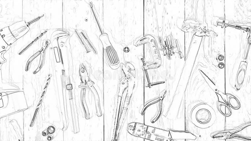 Tool Kit Animation of an Outline Drawing a Hand Tool Stock Video ...