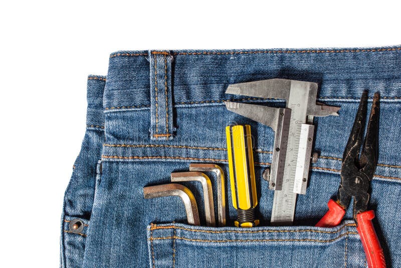 Tool kit in jean pocket stock photo. Image of pocket - 66697236
