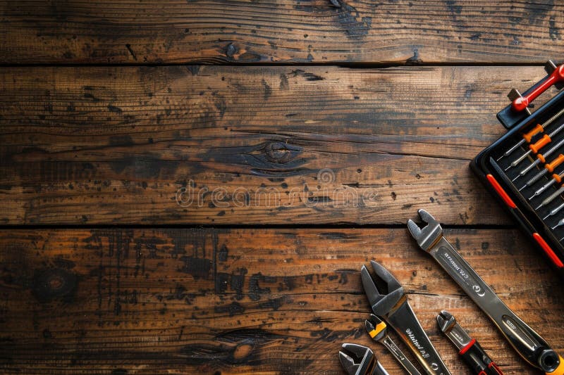 A Tool Kit Placed on a Wooden Table. Ideal for DIY Projects or ...