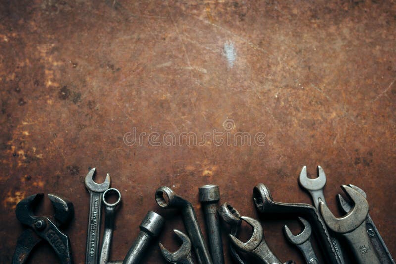 Tool Kit on a Rusty Old Metal Background Stock Photo - Image of ...