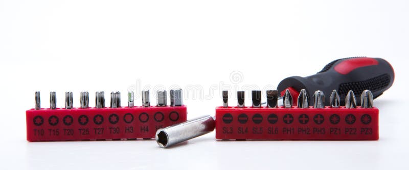 Tools Collection - Set of Heads for Screwdriver Bits. Isolated on White ...