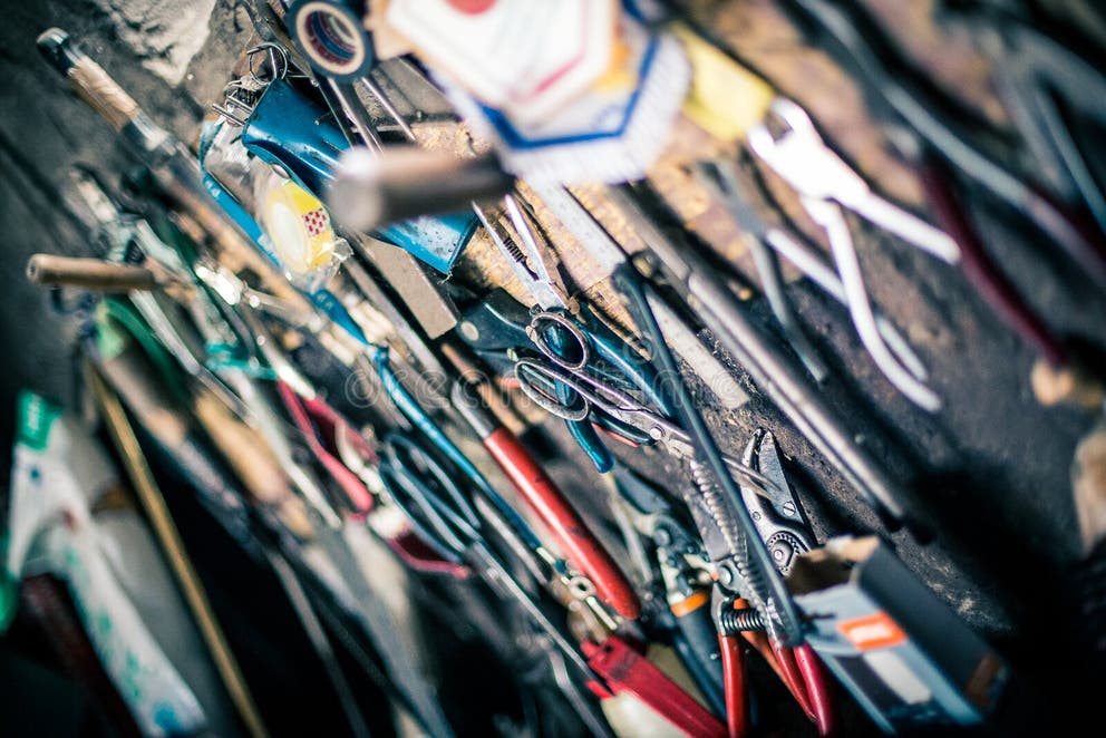 Tool mess in old workshop stock image. Image of rusty - 36332965