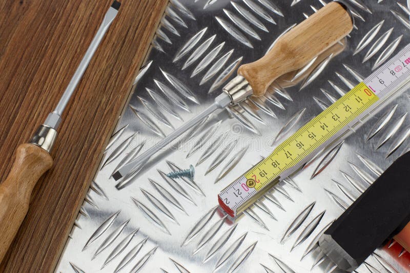 Tool Set on Metal Plate. Repair Concept Stock Photo - Image of repair ...