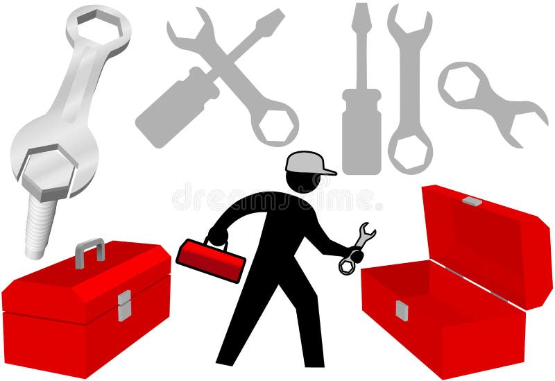 Tool Set Repair Work Person Objects Icons Stock Vector - Illustration ...