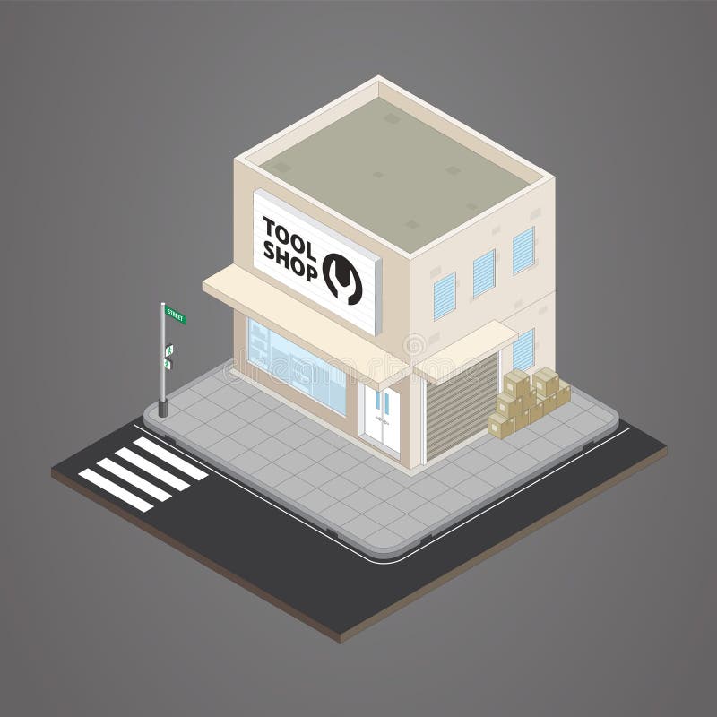 Tool Shop Building with Isometric Graphic Stock Vector - Illustration ...