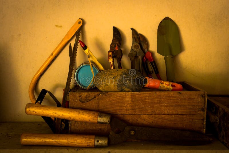 Set Of Tools For Garden, Country Still Life. Stock Photo - Image of ...