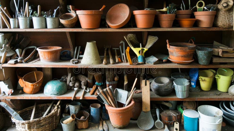 Tool Storage Area with Color-coordinated Cans and Aligned Tools Stock ...