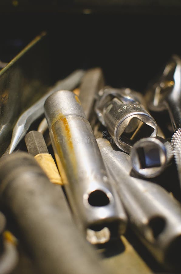 A Tool Tray Filled with Old Socket Sets Stock Photo - Image of detail ...