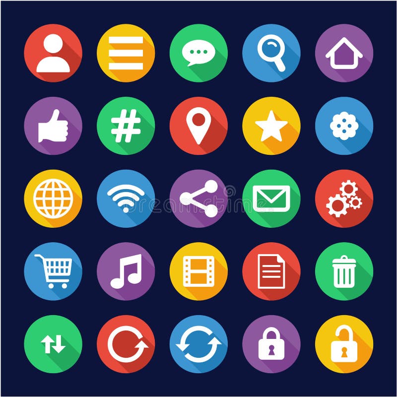 Toolbar or Menu Icons Flat Design Circle Stock Vector - Illustration of ...