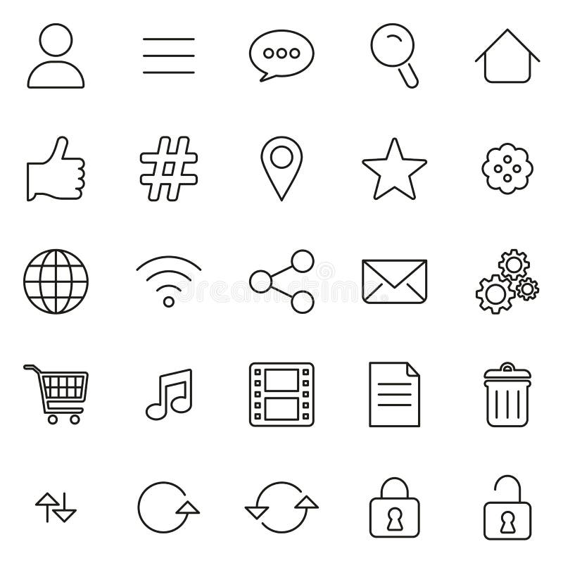 Toolbar or Menu Icons Thin Line Vector Illustration Set Stock Vector ...