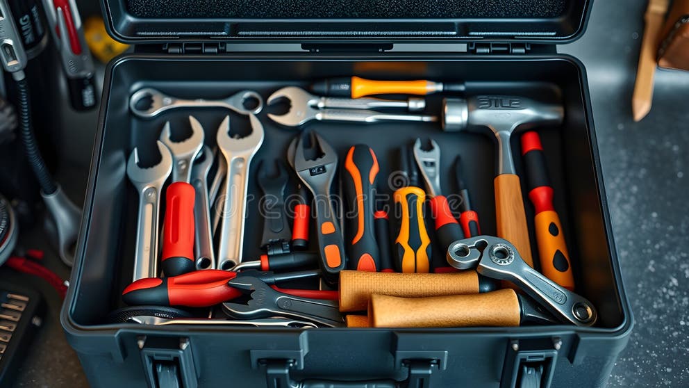A Toolbox Full of Tools Including a Hammer, Pliers, and Wrenches Stock ...