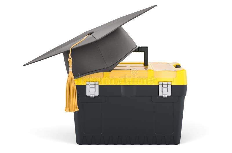 Toolbox with Graduation Hat. Construction Workshop Concept, 3D ...