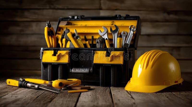 The Toolbox and Hardhat Showcasing Essential Tools for Construction and ...