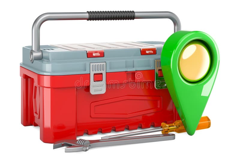 Toolbox with Map Pointer, 3D Rendering Stock Illustration ...