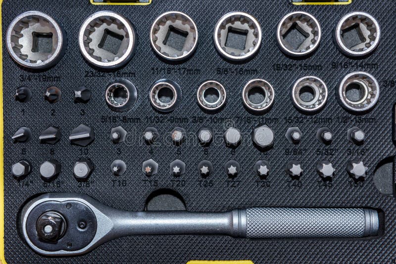 Toolbox with Steel Spanner and Different Tools Close Up Stock Image ...