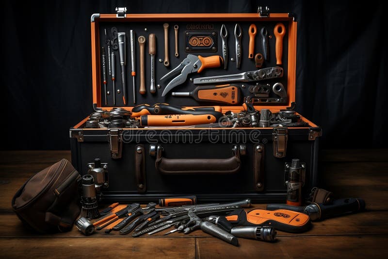 Toolbox and Tools Arranged on Wooden Table. AI Stock Illustration ...