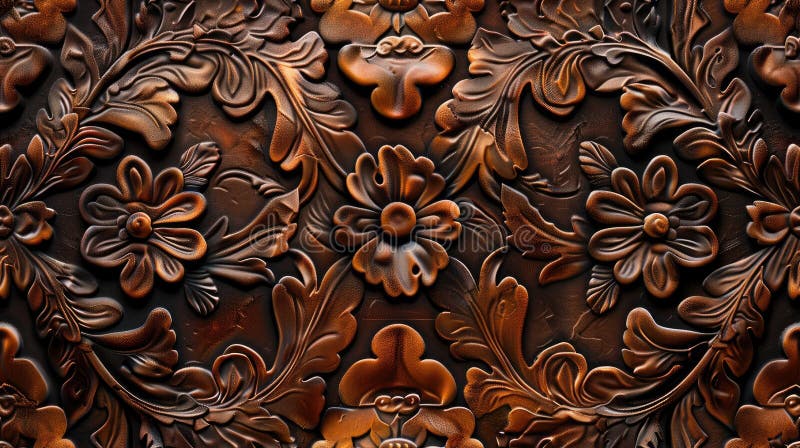A Tooled Brown Leather Seamless Pattern, Capturing Its Intricate ...