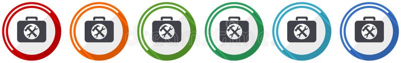 Toolkit Icon Set, Flat Design Vector Illustration in 6 Colors Options ...