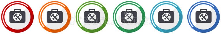 Toolkit Icon Set, Flat Design Vector Illustration in 6 Colors Options ...